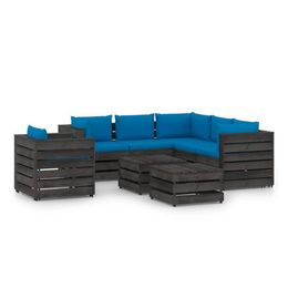 furnicato Garten-Essgruppe 8-tlg. Garten-Lounge-Set mit Kissen Grau Imprägniertes Holz