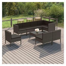 furnicato Garten-Essgruppe 9-tlg. Garten-Lounge-Set mit Auflagen Poly Rattan Grau