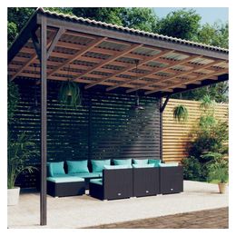 furnicato Garten-Essgruppe 10-tlg. Garten-Lounge-Set mit Kissen Schwarz Poly Rattan