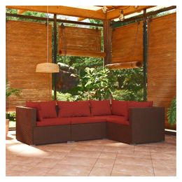 furnicato Garten-Essgruppe 4-tlg. Garten-Lounge-Set mit Auflagen Poly Rattan Braun