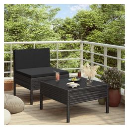 furnicato Garten-Essgruppe 2-tlg. Garten-Lounge-Set mit Auflagen Poly Rattan Schwarz