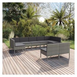 furnicato Garten-Essgruppe 9-tlg. Garten-Lounge-Set mit Auflagen Poly Rattan Grau