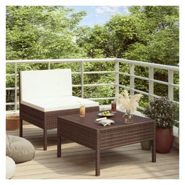 furnicato Garten-Essgruppe 2-tlg. Garten-Lounge-Set mit Auflagen Poly Rattan Braun