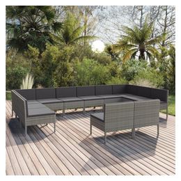 furnicato Garten-Essgruppe 12-tlg. Garten-Lounge-Set mit Auflagen Poly Rattan Grau