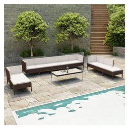 furnicato Garten-Essgruppe 10-tlg. Garten-Lounge-Set mit Auflagen Poly Rattan Braun