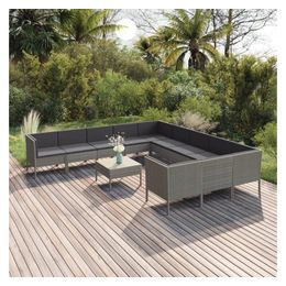 furnicato Garten-Essgruppe 12-tlg. Garten-Lounge-Set mit Auflagen Poly Rattan Grau