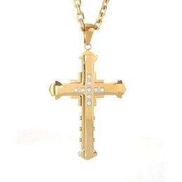 Karisma Kette mit Anhänger Karisma Edelstahl Anhänger Kreuz Massiv Gold beschichtet mit Zirkonia Steine Edelstahl Kette