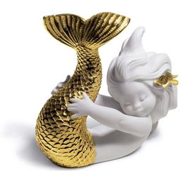 Casa Padrino Dekofigur Casa Padrino Luxus Porzellan Figur Meerjungfrau Weiß / Gold 12 x H. 10 cm