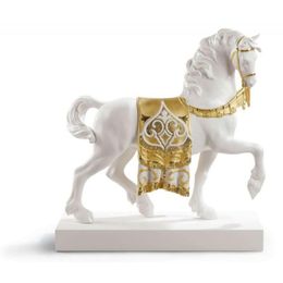 Casa Padrino Dekofigur Casa Padrino Luxus Porzellan Königliches Ross Weiß / Gold 40 x H. 42 cm