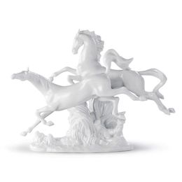 Casa Padrino Dekofigur Casa Padrino Luxus Porzellan Skulptur Springende Pferde Weiß 38 x H. 30 cm