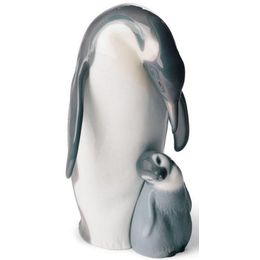 Casa Padrino Dekofigur Casa Padrino Luxus Porzellanfigur Pinguin Mutter mit Kind Grau / Weiß / Schwarz 16 x H. 22 cm