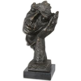 Casa Padrino Dekofigur Casa Padrino Designer Kunstharz Skulptur Gesicht ruht auf Hand Bronze / Schwarz 15 x 12