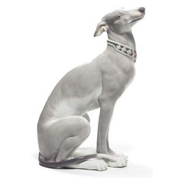 Casa Padrino Dekofigur Casa Padrino Luxus Porzellan Skulptur Windhund Grau / Weiß 11 x H. 30 cm