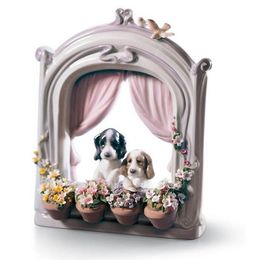 Casa Padrino Dekofigur Casa Padrino Luxus Porzellan Skulptur Wartende Haustiere / Hunde Mehrfarbig 18 x H. 21 cm