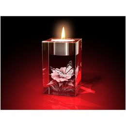 GLASFOTO.COM Teelichthalter 3D Blume mit Schmetterling