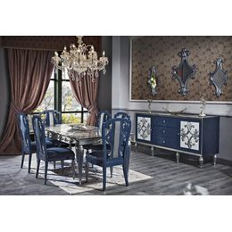 Casa Padrino Esszimmer-Set Luxus Barock Esszimmer Set Blau / Silber