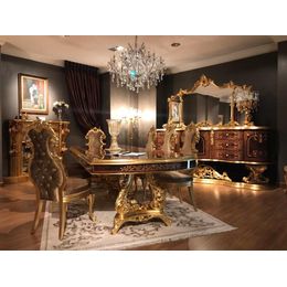 Casa Padrino Esszimmer-Set Luxus Barock Esszimmer Set Braun / Antik Gold