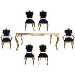 Casa Padrino Esszimmer-Set Luxus Barock Esszimmer Set Royalblau / Gold