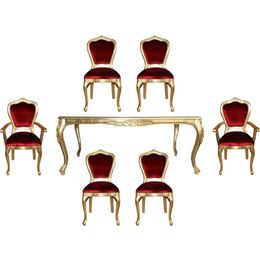 Casa Padrino Esszimmer-Set Luxus Barock Esszimmer Set Bordeauxrot / Gold