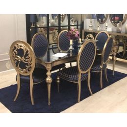 Casa Padrino Esszimmer-Set Luxus Barock Esszimmer Set Blau / Antik Gold