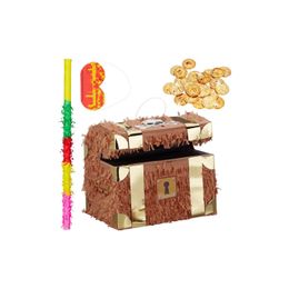 Relaxdays Pinata 291 tlg. Pinata Set Schatztruhe