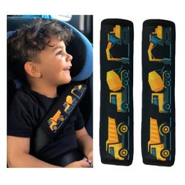 Schlafkissen 1x oder 2x HECKBO Kinder Auto Gurtpolster Gurtschutz mit Baufahrzeuge Motiv