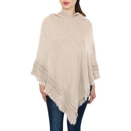 dy_mode Strickponcho Poncho Damen Strickponcho Umhang Cape Pullover mit Kapuze in Unifarbe