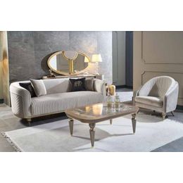 JVmoebel Wohnzimmer-Set Sofagarnitur Couch Sofa Polster 3 + 1 Sitzer Couchtisch Holz 3tlg.