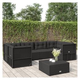 furnicato Garten-Essgruppe 6-tlg. Garten-Lounge-Set mit Kissen Schwarz Poly Rattan