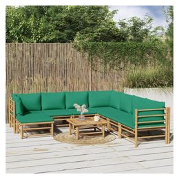 furnicato Garten-Essgruppe 9-tlg. Garten-Lounge-Set mit Grünen Kissen Bambus