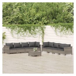 furnicato Garten-Essgruppe 9-tlg. Garten-Lounge-Set mit Kissen Grau Poly Rattan