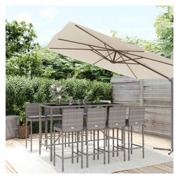 furnicato Garten-Essgruppe 9-tlg. Gartenbar-Set mit Kissen Grau Poly Rattan