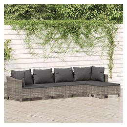 furnicato Garten-Essgruppe 5-tlg. Garten-Lounge-Set mit Kissen Grau Poly Rattan