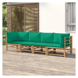 furnicato Garten-Essgruppe 4-tlg. Garten-Lounge-Set mit Grünen Kissen Bambus