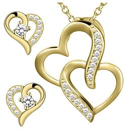 Limana Schmuckset Herz echt 925 Sterling Silber gold Kette mit Ohrringe Halskette (inkl. Herz Geschenkdose)