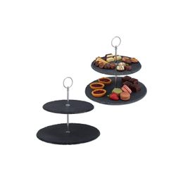 Relaxdays Etagere 2 x Etagere Schiefer 2 Etagen