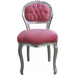 Casa Padrino Besucherstuhl Barock Damen Stuhl Rosa / Silber mit Bling Bling Glitzersteinen