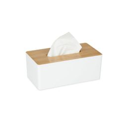 Relaxdays Papiertuchbox Weiße Tücherbox mit Bambusdeckel