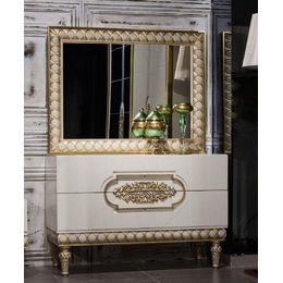Casa Padrino Kommode Casa Padrino Luxus Barock Schlafzimmer Kommode mit Spiegel Weiß / Gold
