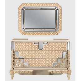 Casa Padrino Kommode Casa Padrino Luxus Barock Schlafzimmer Kommode mit Spiegel Weiß / Gold