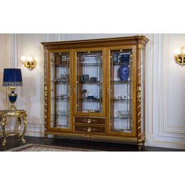 Casa Padrino Vitrine Luxus Barock Vitrine Hellbraun / Braun / Gold 239 x 57 x H. 221 cm