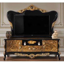 Casa Padrino TV-Schrank Luxus Barock TV Schrank Braun / Schwarz / Gold 180 x 50 x H. 190 cm