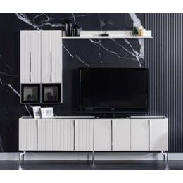 Casa Padrino TV-Schrank Luxus Art Deco TV Schrank Weiß / Schwarz / Silber 208 x 44 x H. 64 cm