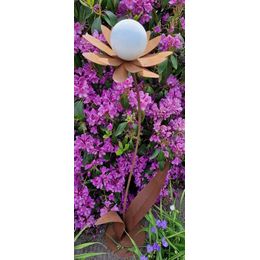 Jürgen Bocker - Gartenambiente Gartenstecker Skulptur Blume Palermo Corten 120 cm Kugel weiß poliert