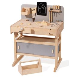 Howa Spielwerkbank, Kinderwerkbank aus Holz mit Werkzeugkiste und 32 tlg. Werkzeugset
