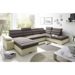 Fun Möbel Fun Möbel Ecksofa Couchgarnitur PESCARA Stoff mit Schlaffunktion Ottomane Re / Li