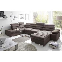 Fun Möbel Fun Möbel Ecksofa Couchgarnitur PESCARA Stoff mit Schlaffunktion Ottomane Re / Li