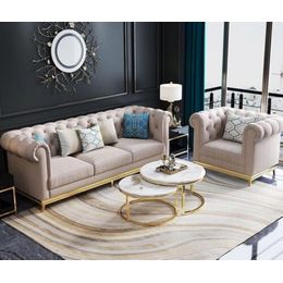JVmoebel Wohnzimmer-Set, Designer Couch Polster Sitz Garnitur Sofa 3+1 Wohnzimmer Stoff Metall