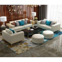 JVmoebel Wohnzimmer-Set, Metall Couch Polster Sitz Garnitur Sofa 3+1 Leder Design Garnituren