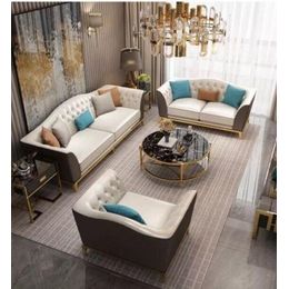 JVmoebel Wohnzimmer-Set, Chesterfield Edelstahl Couch Sitz Garnitur Leder Neu Polster Sofa 3+1